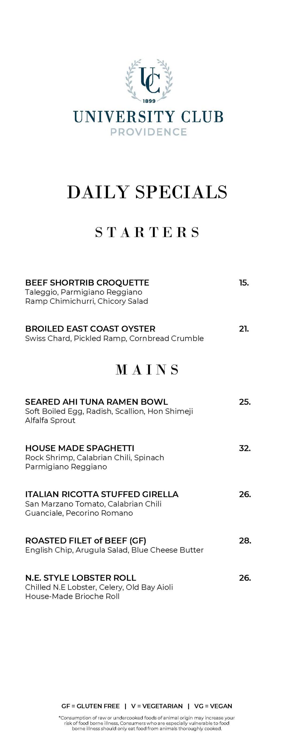 Daily Menus – The University Club
