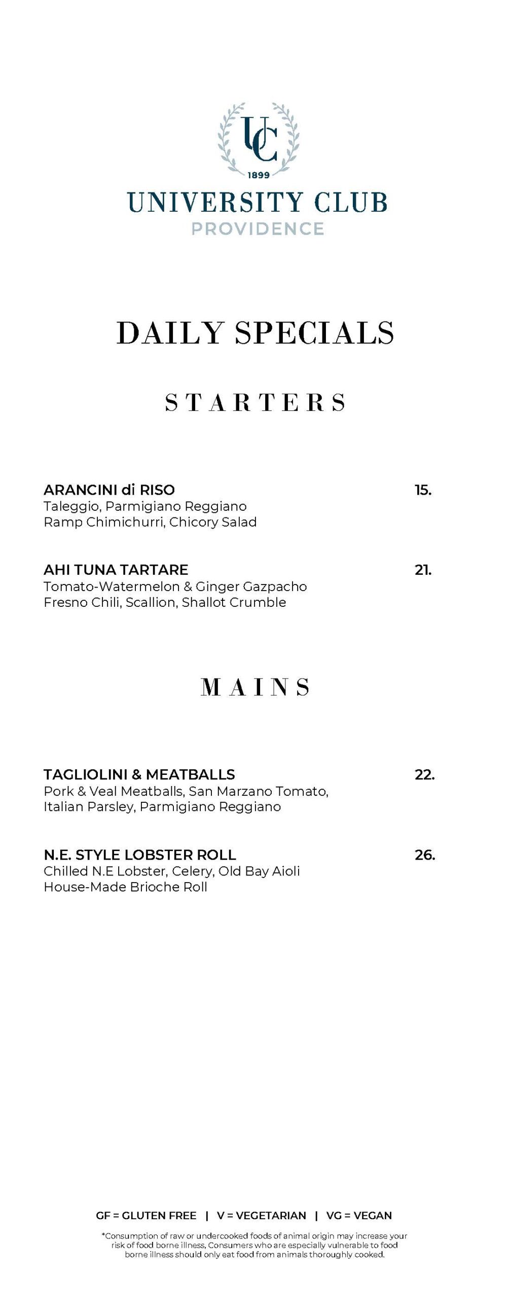 Daily Menus – The University Club