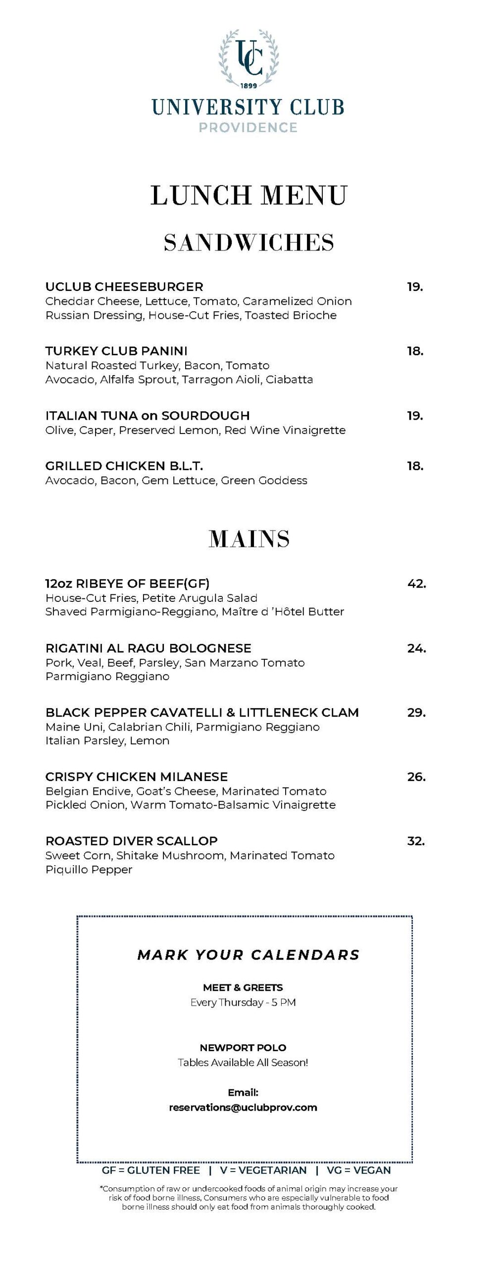 Daily Menus – The University Club