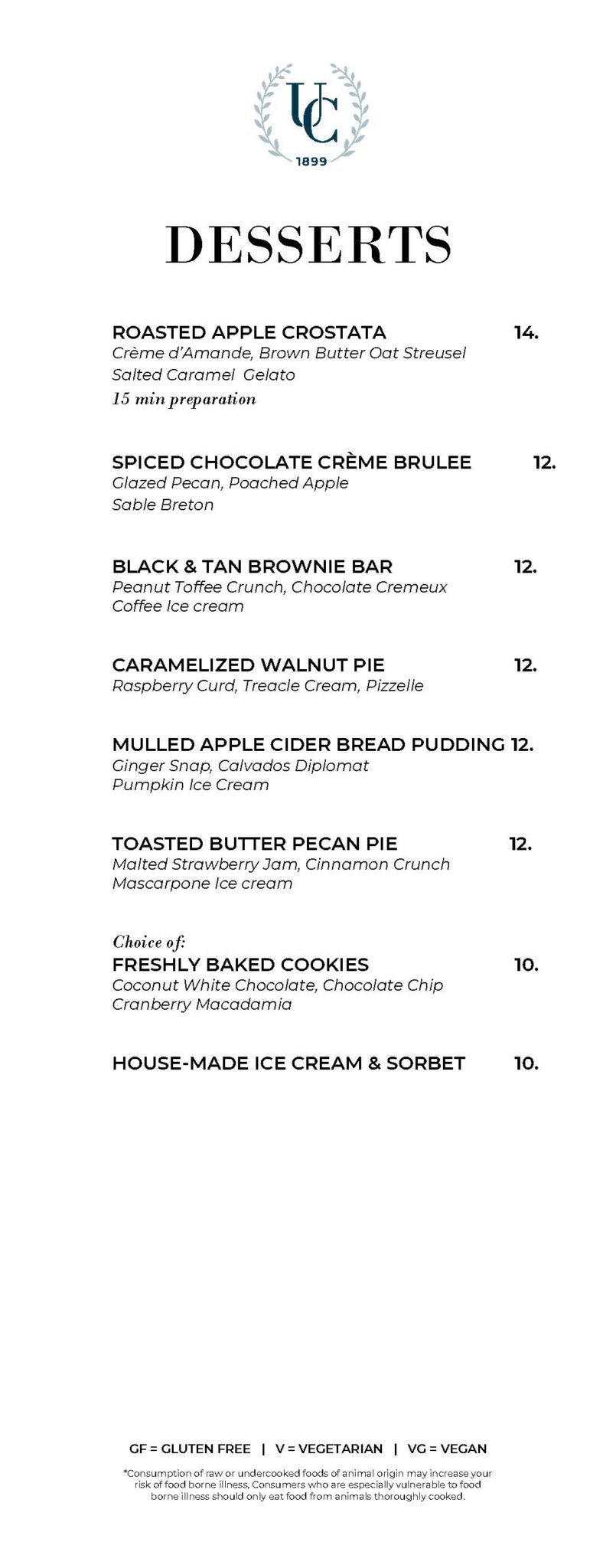 Menus – The University Club