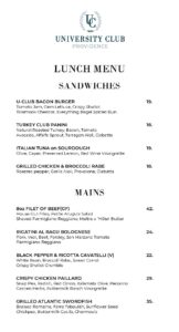 Menus – The University Club