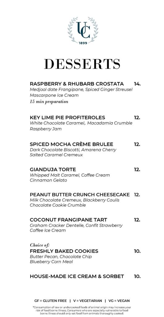 Menus – The University Club