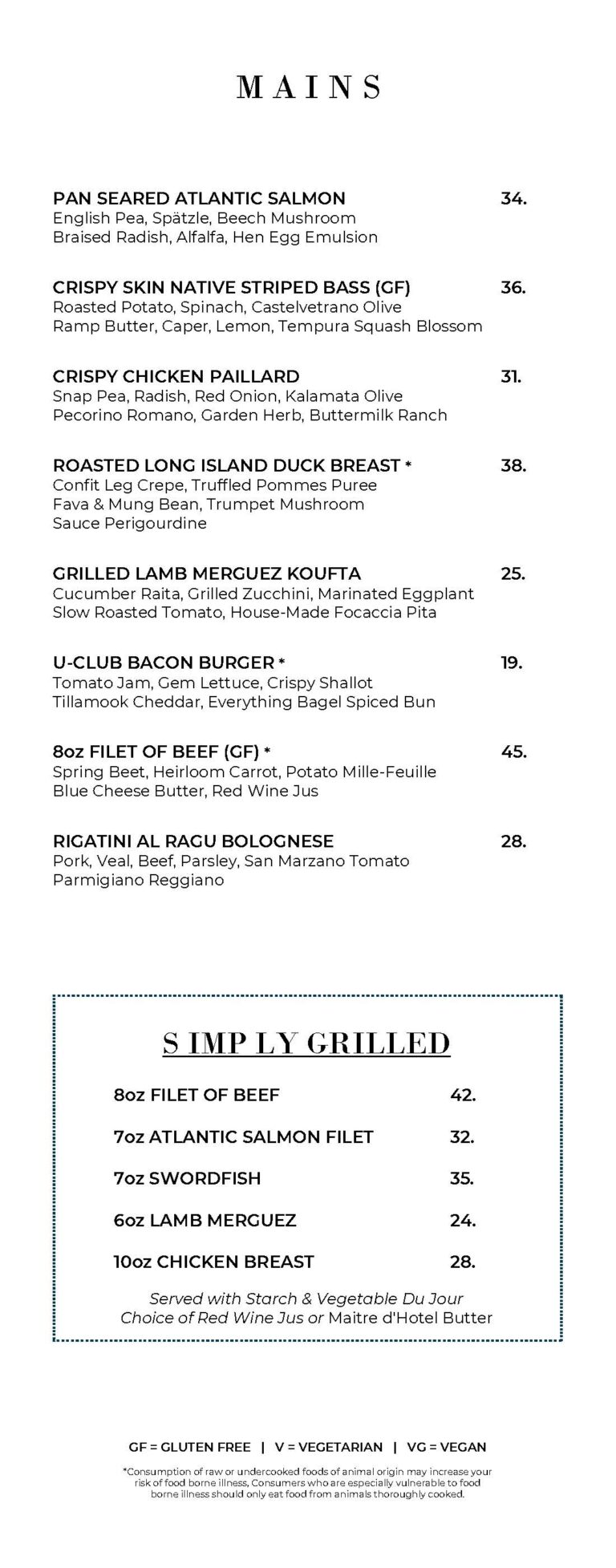 Menus – The University Club