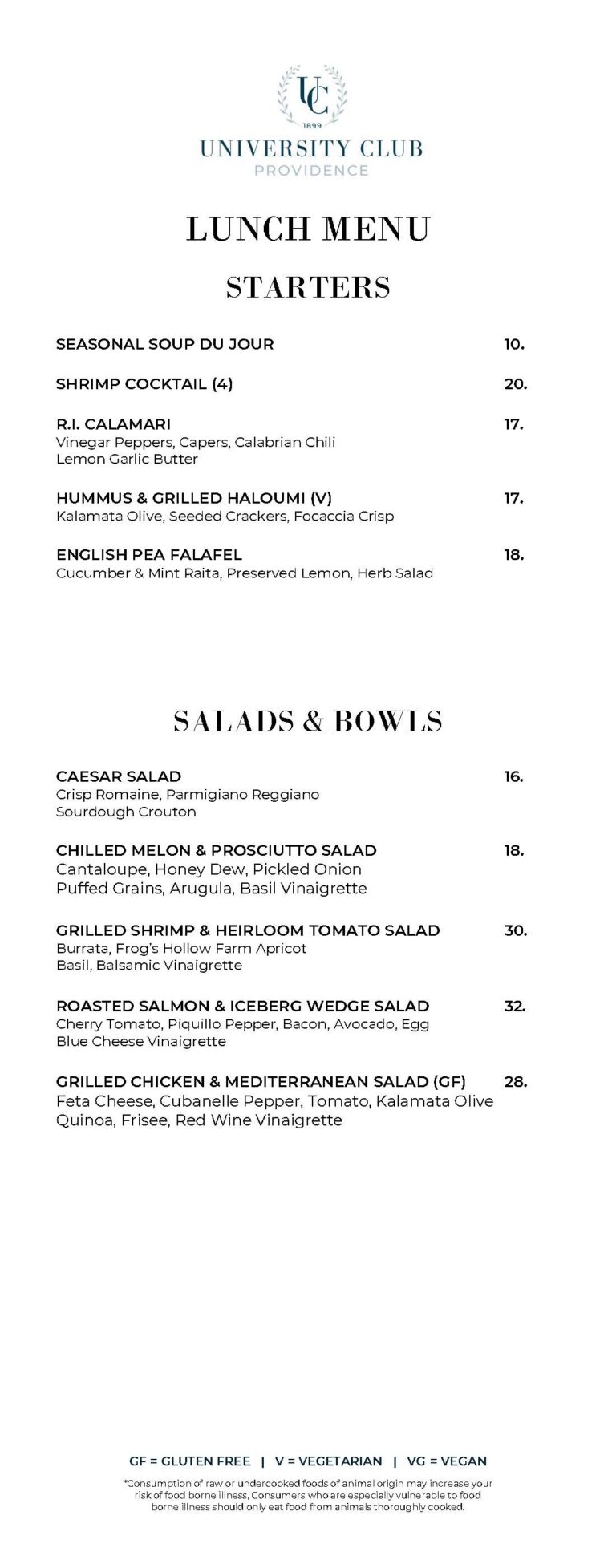Menus – The University Club