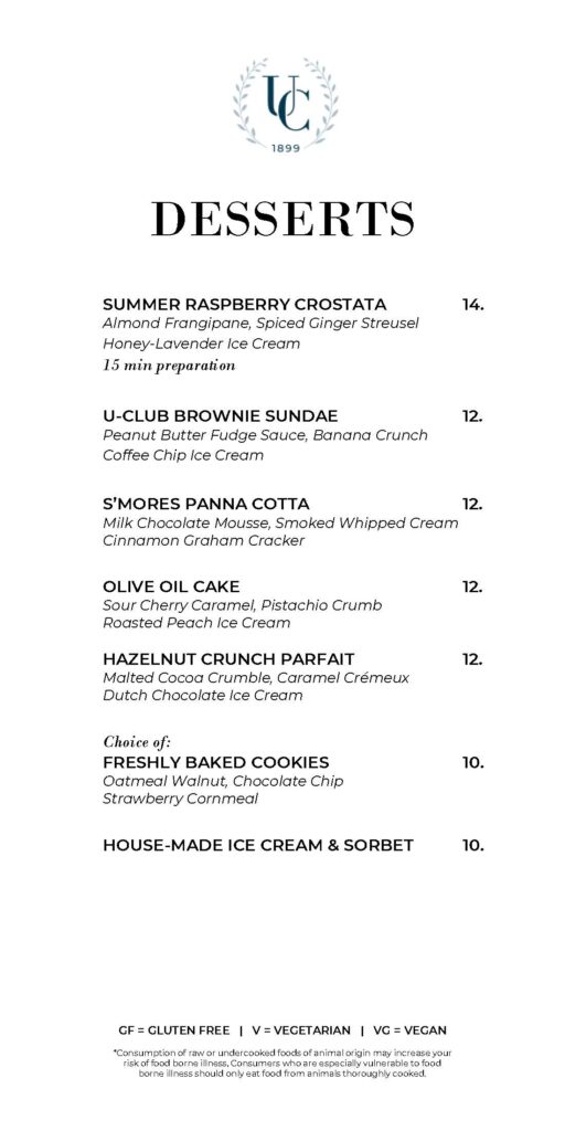 Menus – The University Club