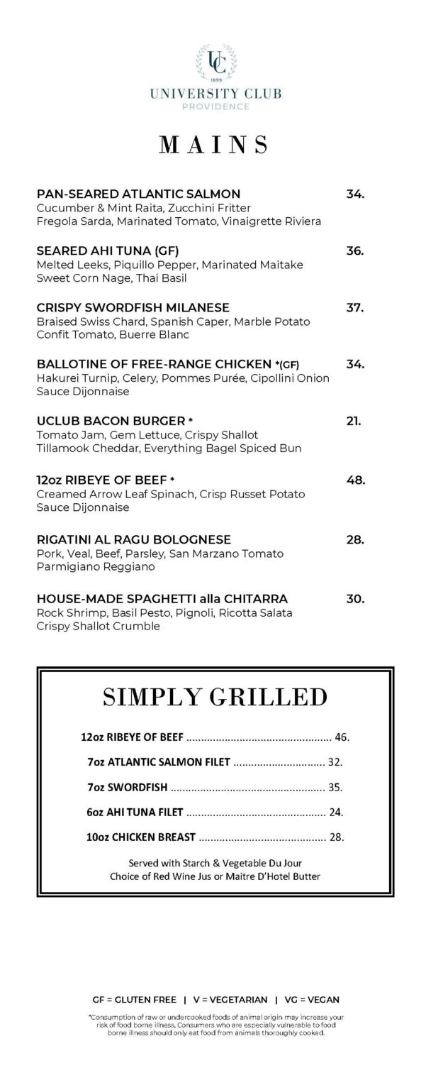 Menus – The University Club
