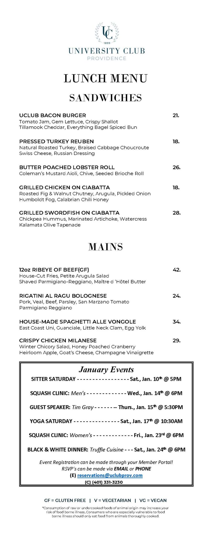 Menus – The University Club