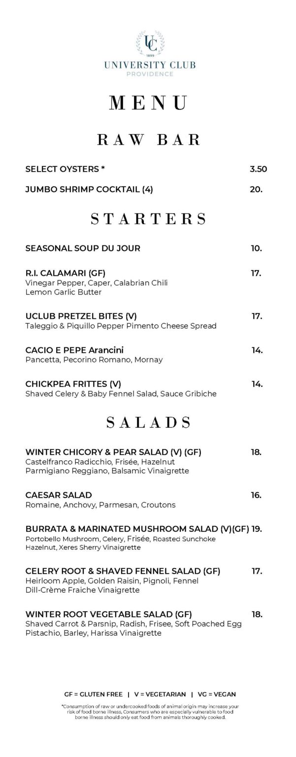 Menus – The University Club
